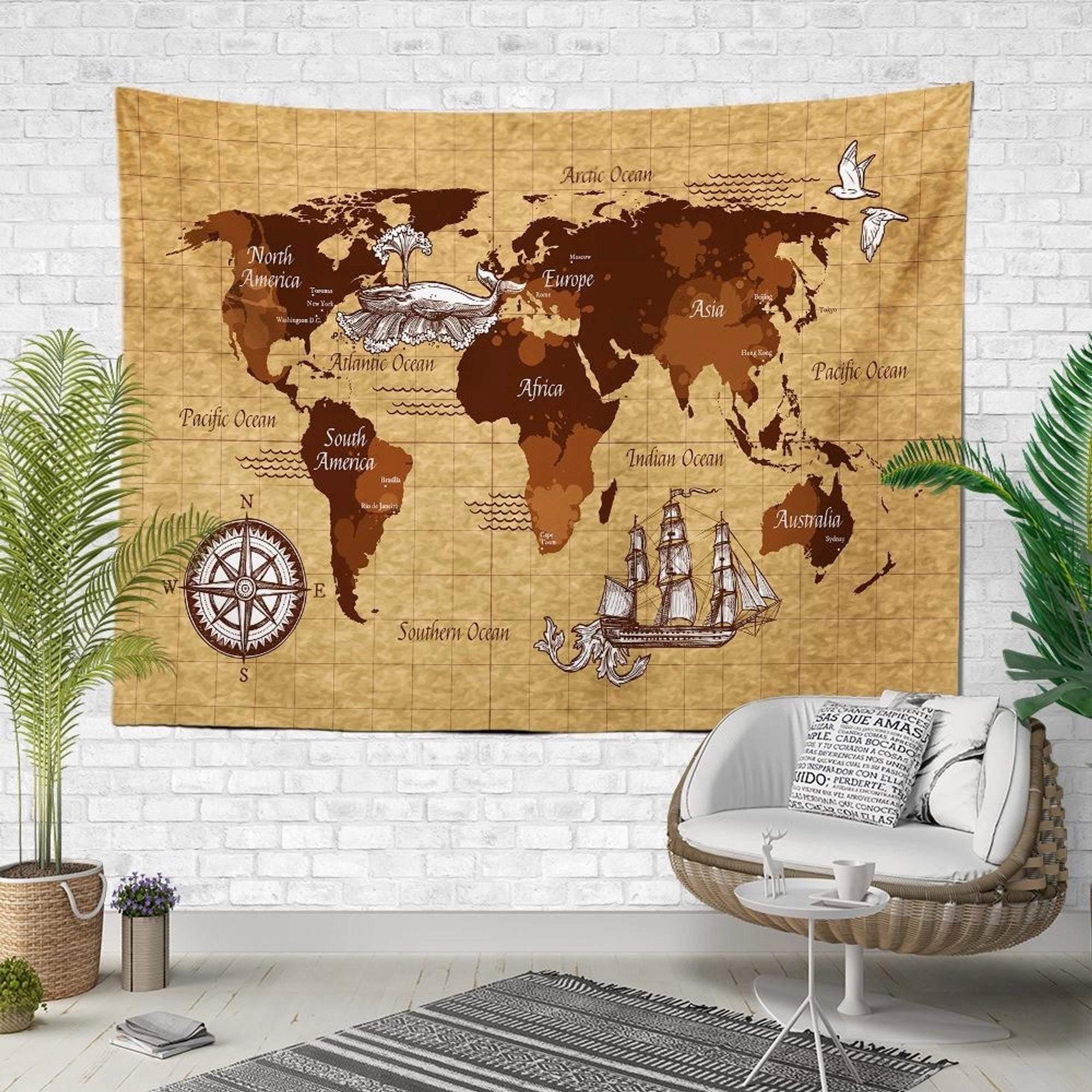 Old World Map Fabric Wall Tapestry – Akasia