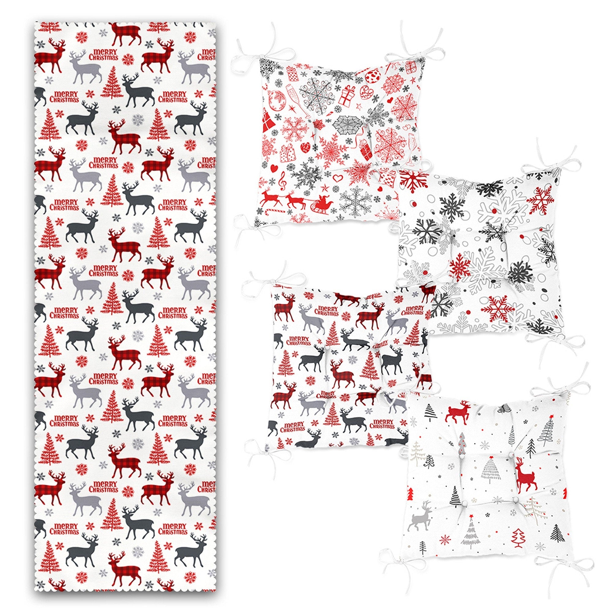 Xmas Deer, Tree, Snowflake Seat Pad and Tablecloth – Akasia
