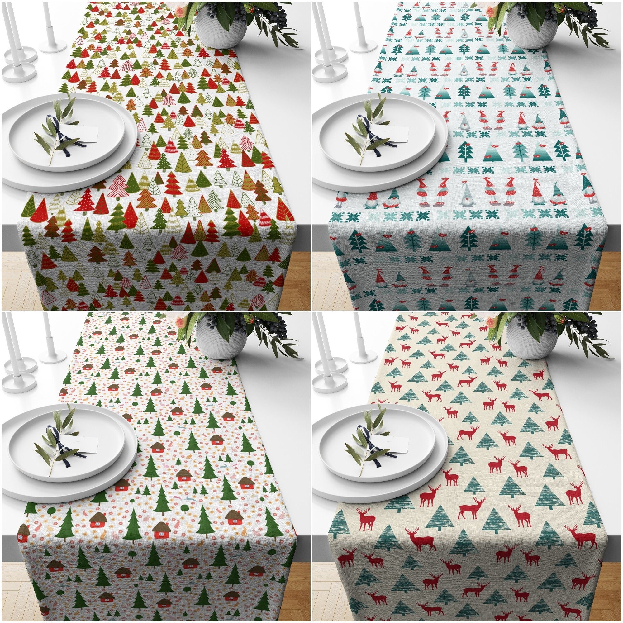 Winter Table Runner with Pine Tree and Deer – Akasia
