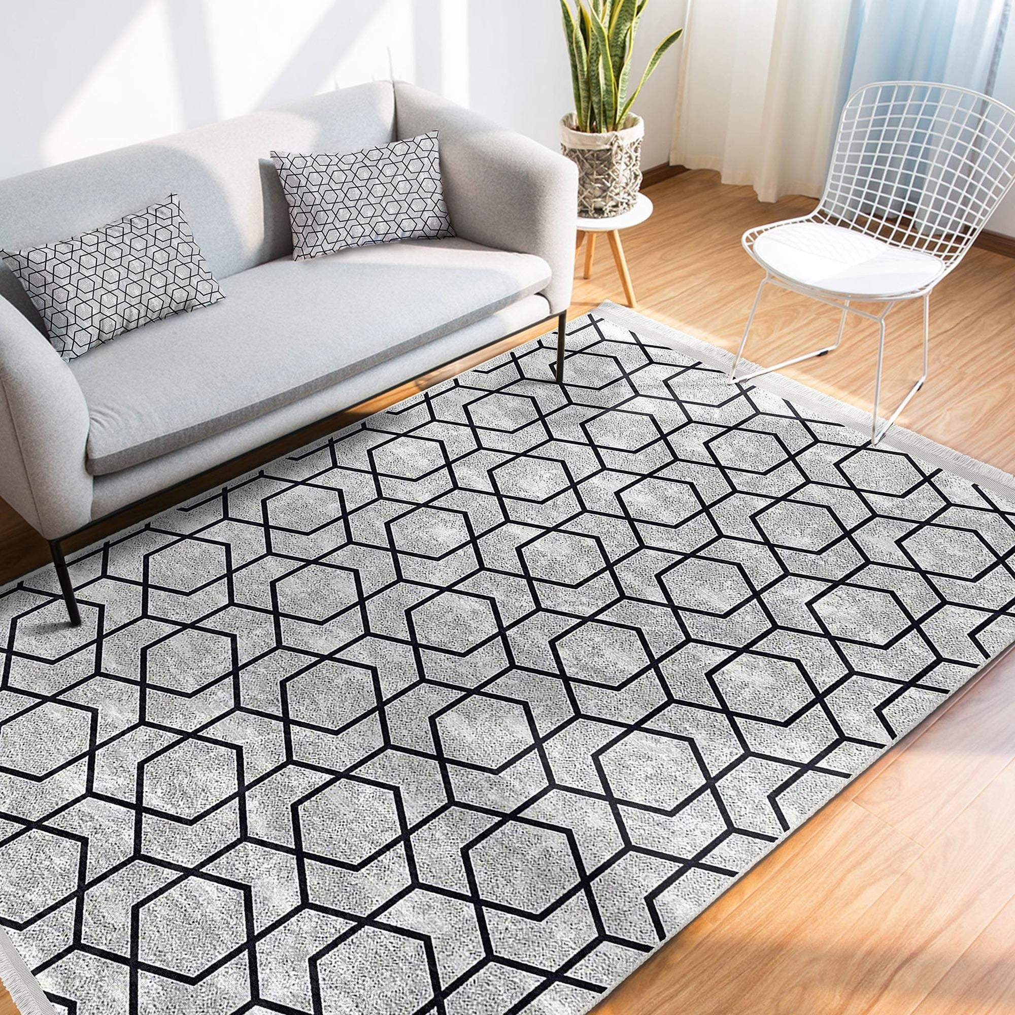 Grey Area Rug 5x7 - Rectangle Area Rug Hexagon – Akasia