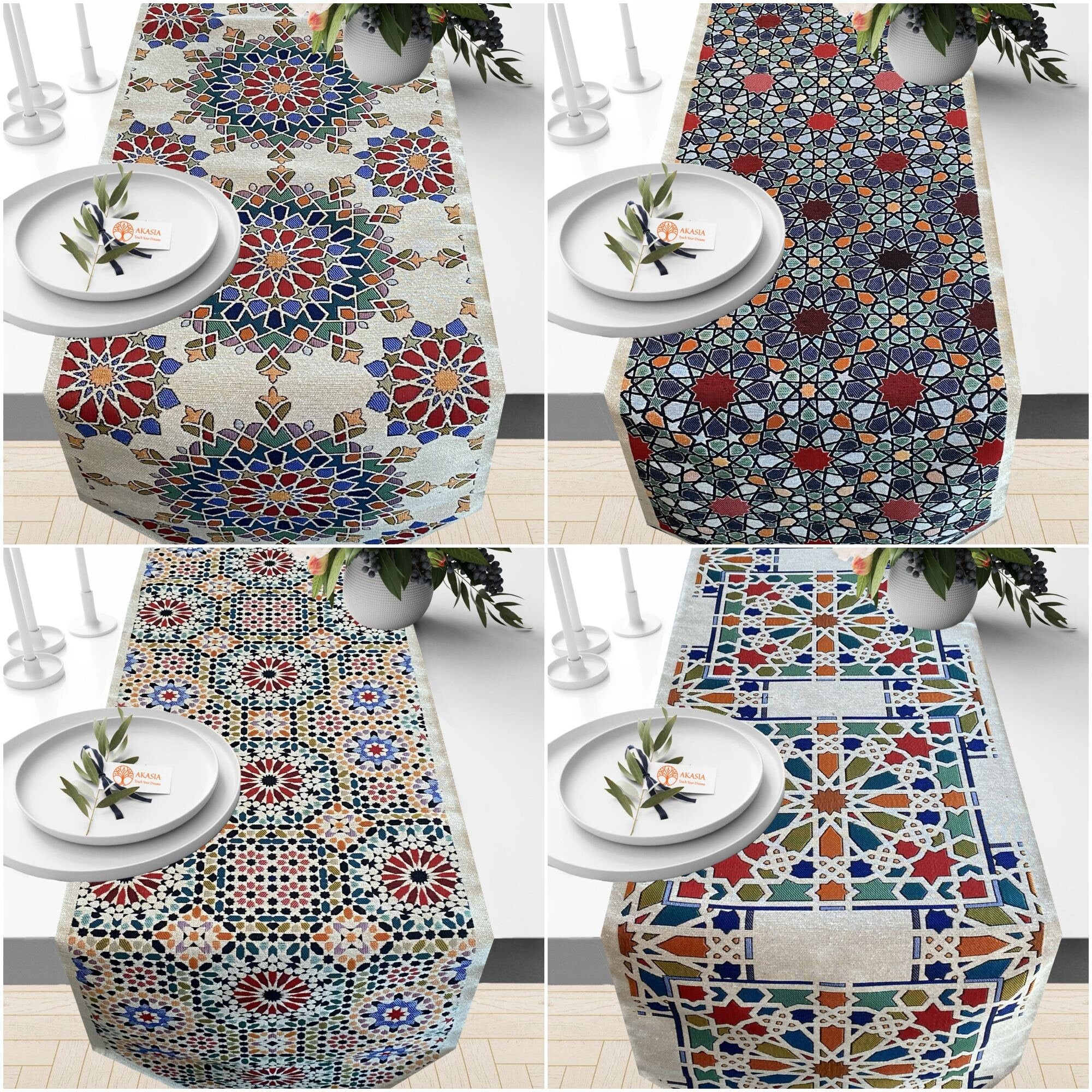 Stylish Tile Pattern Tapestry Table Runner – Akasia