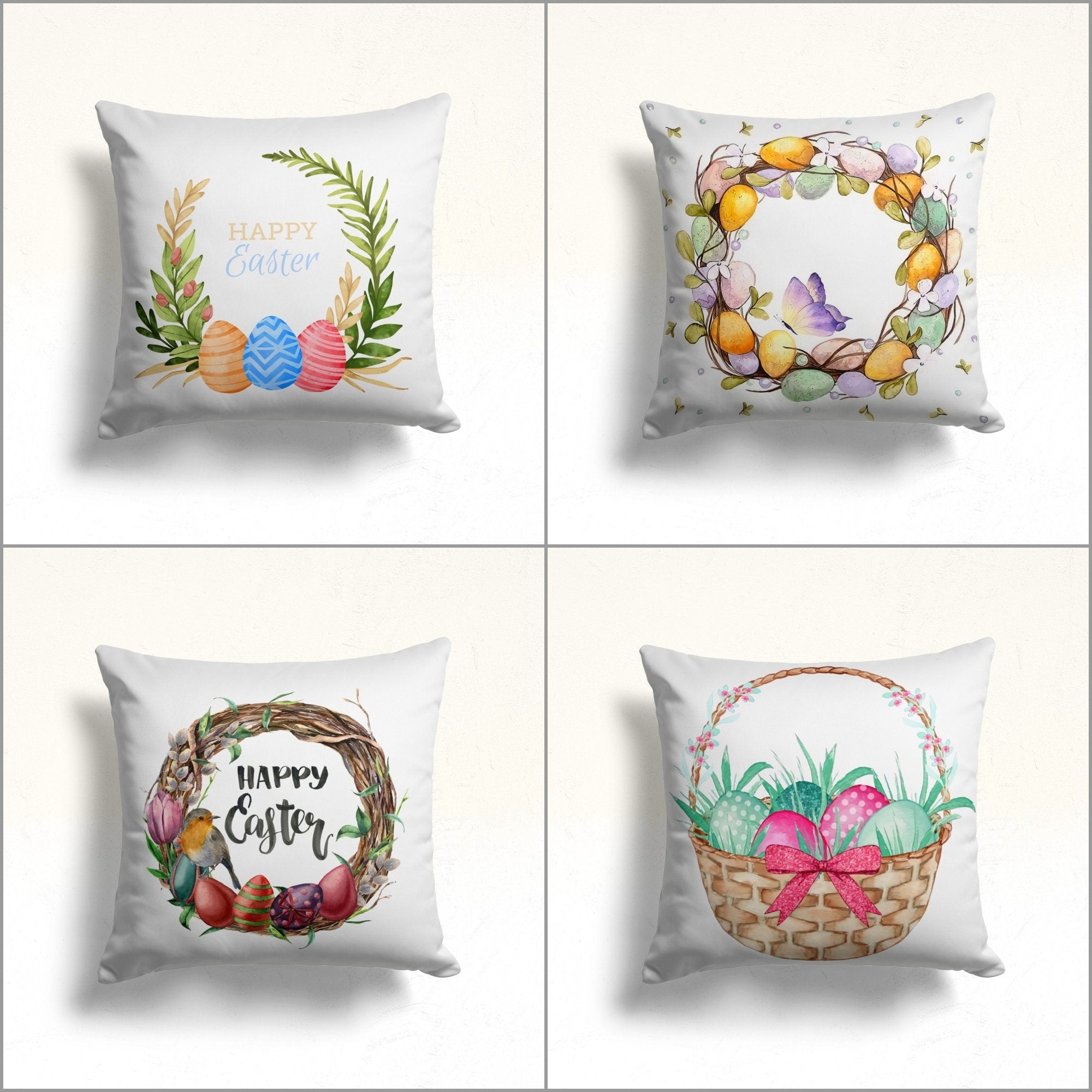Happy Easter Pillow Cover with Butterfly and Bird – Akasia