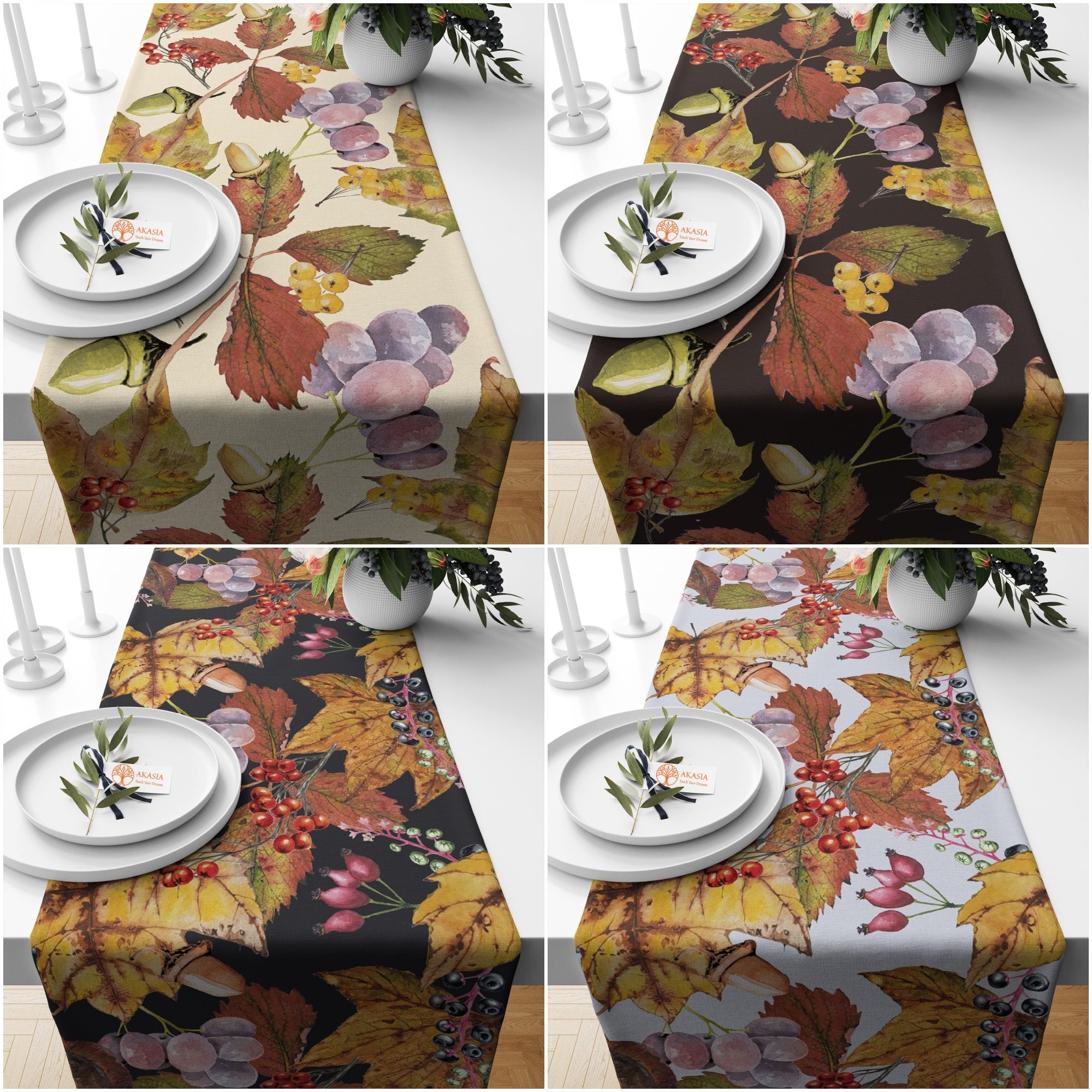 Dry Leaf and Berry Print Table Topper – Akasia